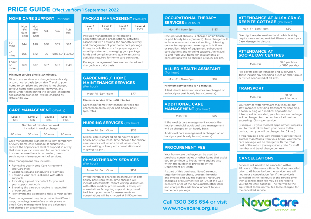 Pricing information - Novacare